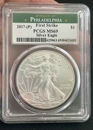 2017(P) Silver Eagle MS69 PCGS - Green Philadelphia Label Emer. Issue ...
