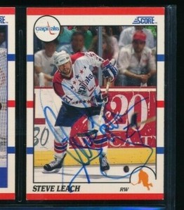 1990-91 SCORE #279 STEVE LEACH signed AUTOGRAPH hockey card capitals ...