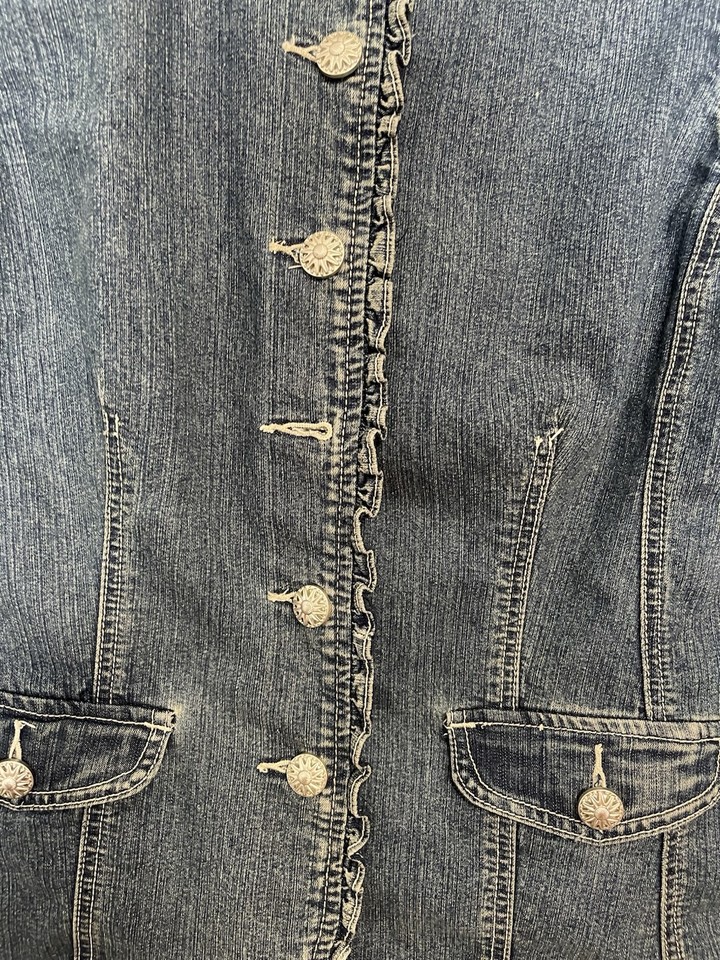 Christiana Zinn Women's Blue Denim Jean Jacket Ruffles Buttoned Size 1X ...
