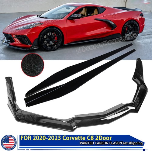 For 20-Up Carbon Flash Metallic Corvette C8 Front Lip Splitter & Side ...