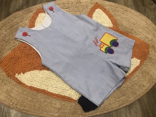 Alexis Boy 12M Blue Vintage 50s-70s Seersucker Embroidered Truck Romper ...