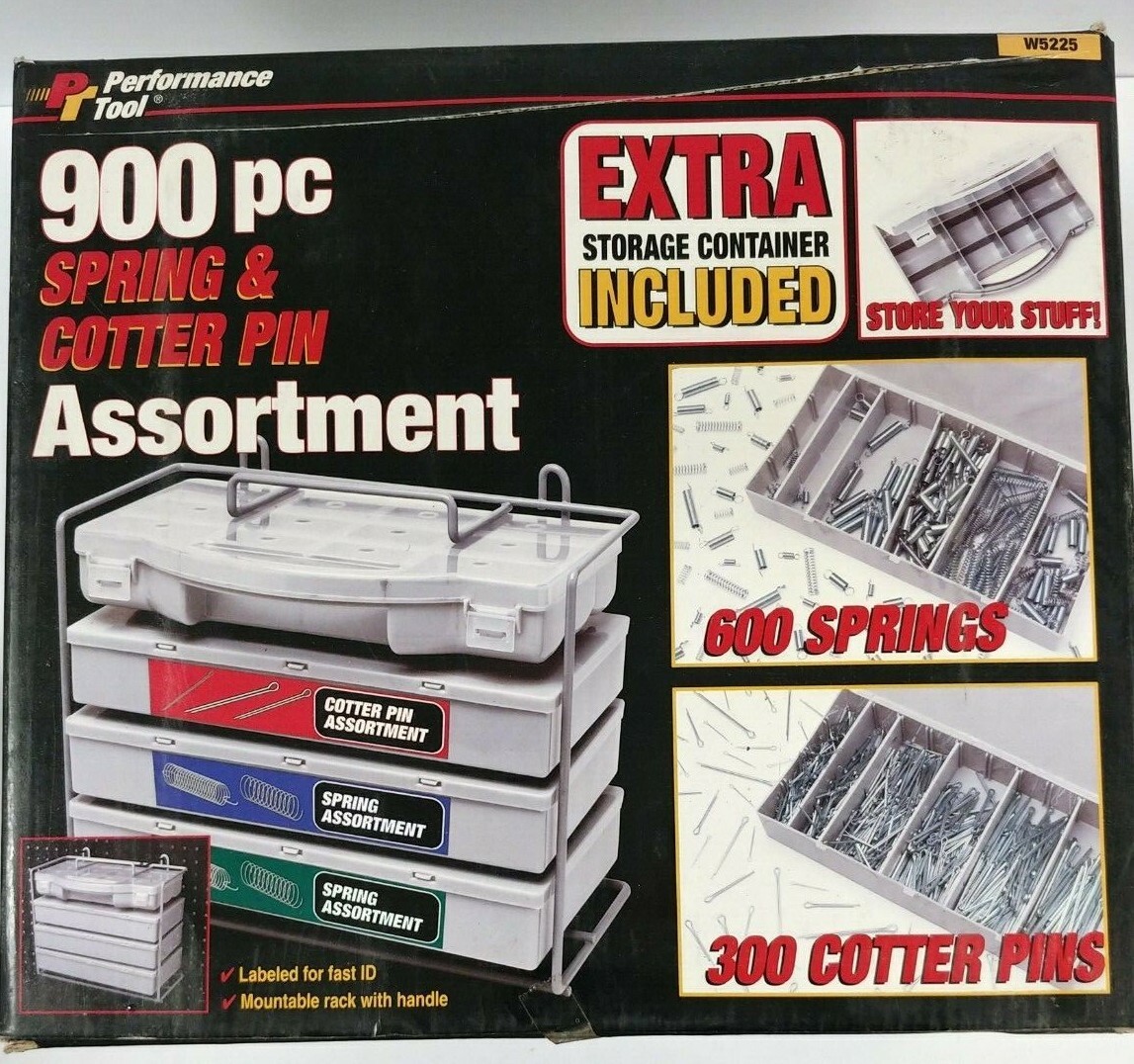 900 pc Spring & Cotter Pin Assortment 600 springs and 300 cotter Pins ...