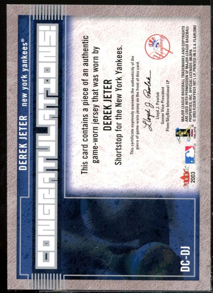 Derek Jeter Card 2003 Flair Diamond Cuts Jersey #DJ | eBay