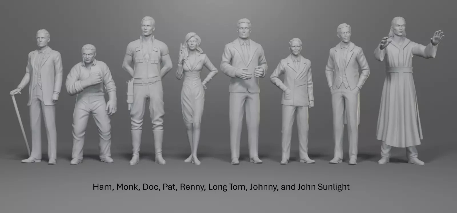 Doc Savage 3D Print 8 Figures - Doc Pat Monk Ham Renny Tom Johnny John ...