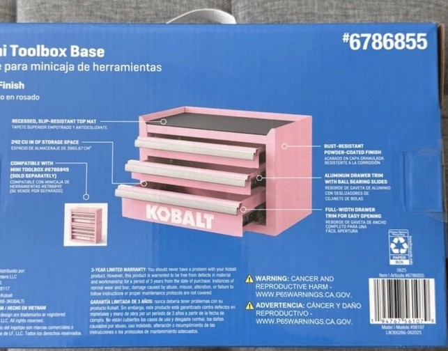Kobalt Mini Toolbox 3-Drawer Top & Base Pink Steel Tool Box. | eBay