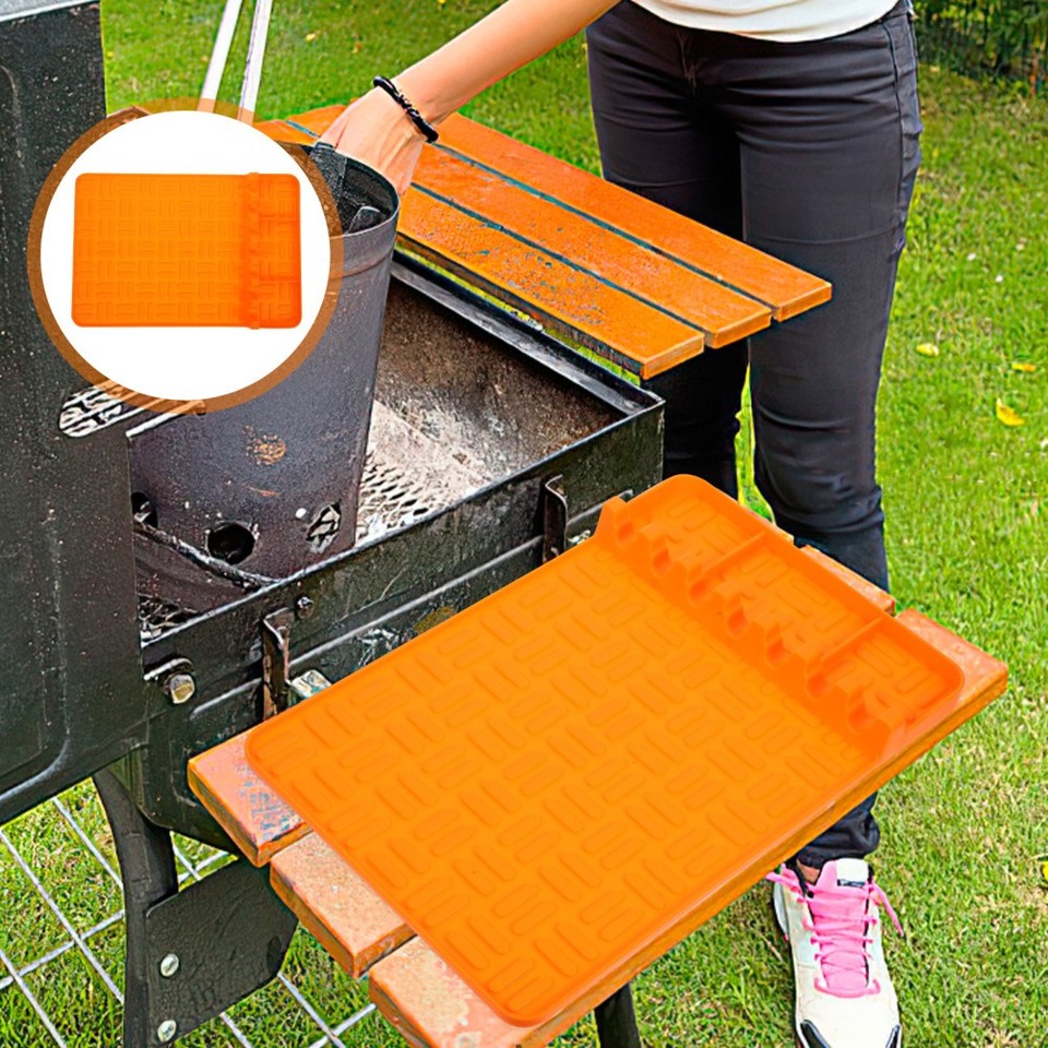 Durable Silicone Bbq Tool Mat Orange for Grill Side Shelf and Kitchen ...