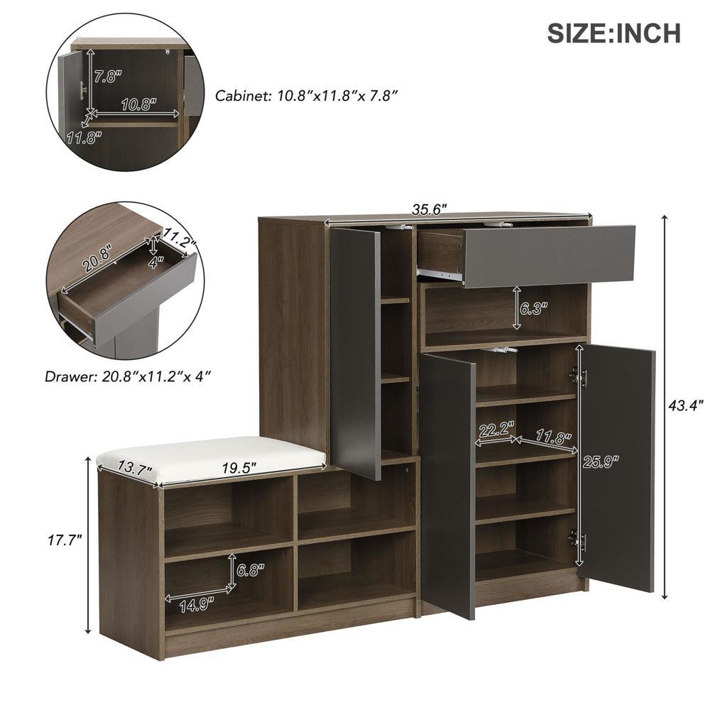 2-in-1 Shoe Storage Bench&Shoe Cabinets w/Padded Seat and Adjustable ...