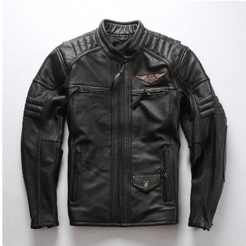 Men's Racing Leather Jacket Handmade Biker Jacket Cowhide Leather ...