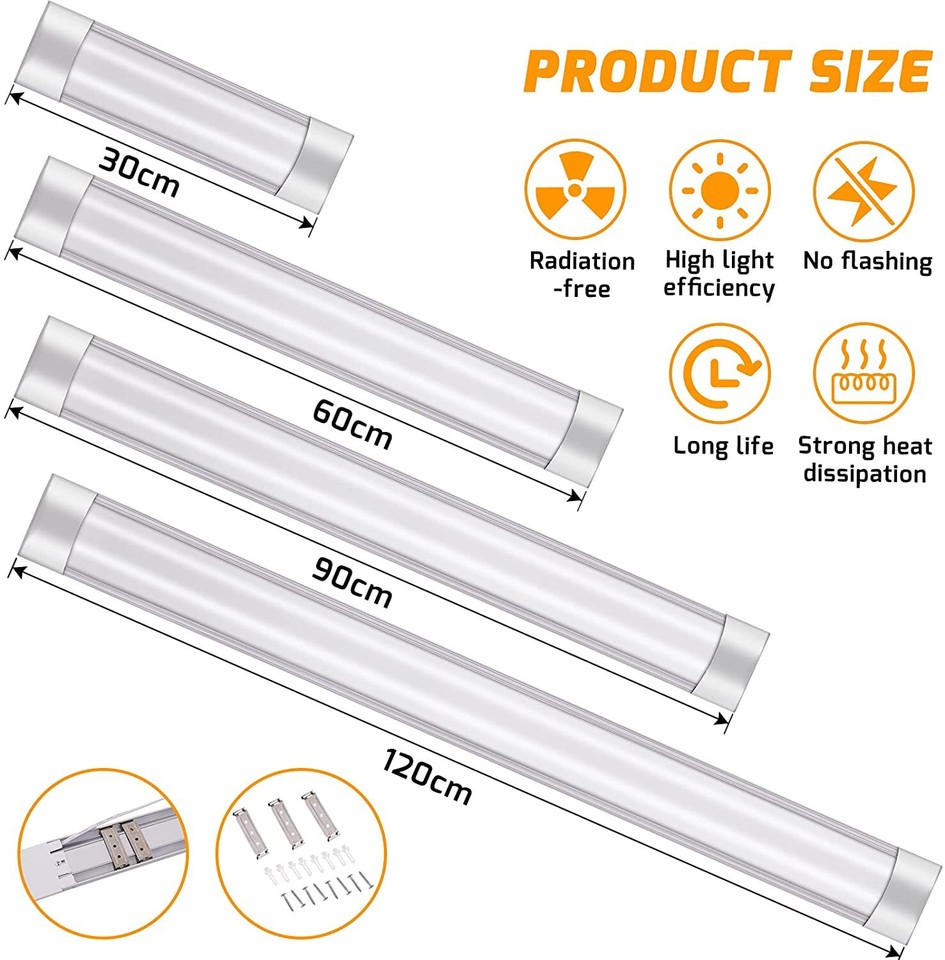 Bright LED Batten Light Fluorescent Ceiling Tube Light 6500K 54W 2FT ...