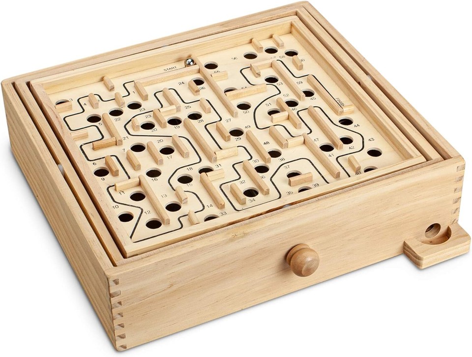 STERLING Games Large Wooden Labyrinth 13.5" x 13" Marble Ball Tilt Maze ...