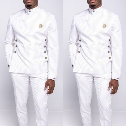 Striped Men's Suit White Formal Hosting Party Business 2Pcs Jacket ...