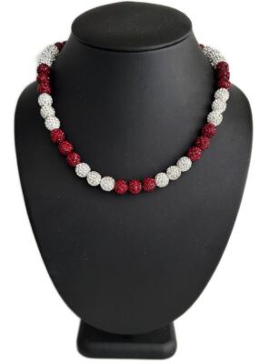 Rhinestone Crystal Bling Disco Ball Bead Baseball Necklace Maroon ...