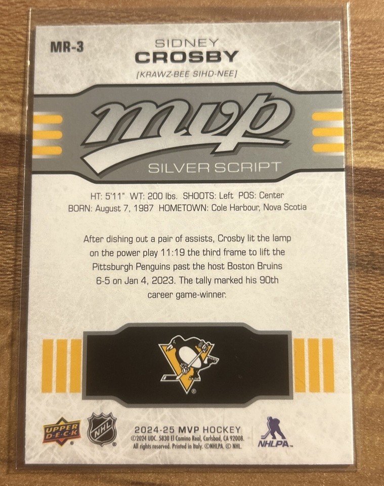 2024-25 UD MVP 10th Anniversary MR-3 Sidney Crosby Silver Script ...