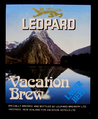 Leopard Brewery VACATION BREW - LAGER BEER label NEW ZEALAND 340ml Var ...