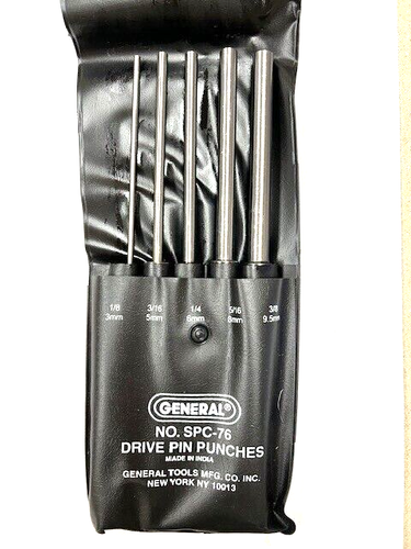 GENERAL TOOLS 5 PIECE 8" LONG DRIVE PIN PUNCH SET 3/8 5/16 1/4 3/16 1/8 ...