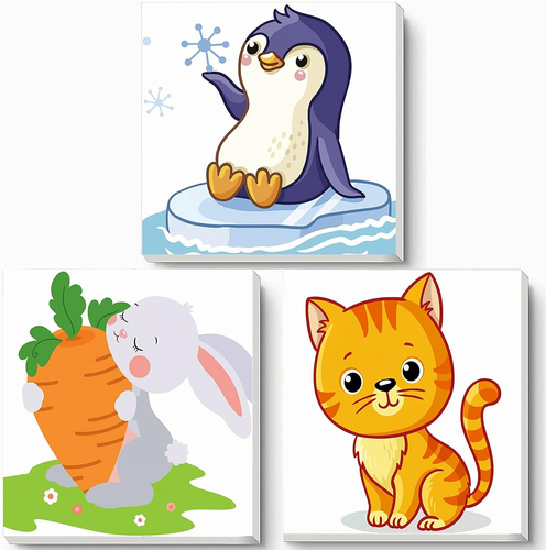3 Pack Paint by Number Kits for Kids, 8X 8 Inch Framed,Colorful Animals ...