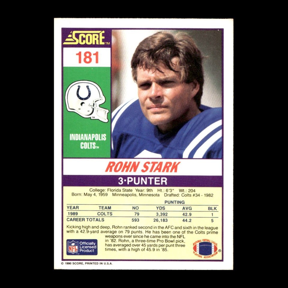 Rohn Stark 1990 Score Indianapolis Colts #181 Set Break GM | eBay