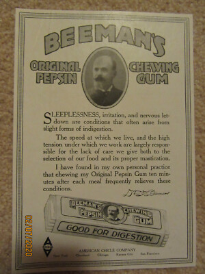 1919 Advertising - Beeman's Pepsin Chewing Gum, Good for Digestion | eBay