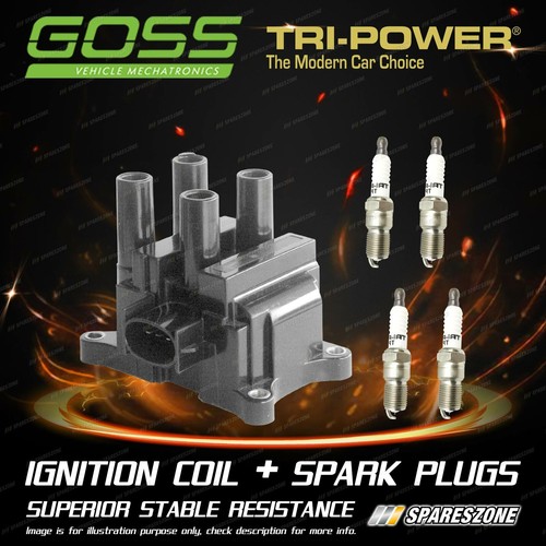 1 GOSS Ignition Coil + 4 Tri-Power Spark Plugs for Mazda Mazda 2 DY ZY ...