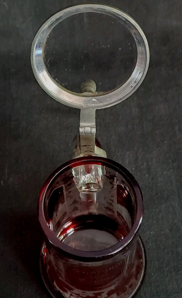 Antique Vtg Bohemian Ruby Glass Lid Beer Stein Engraved Souvenir Of ...