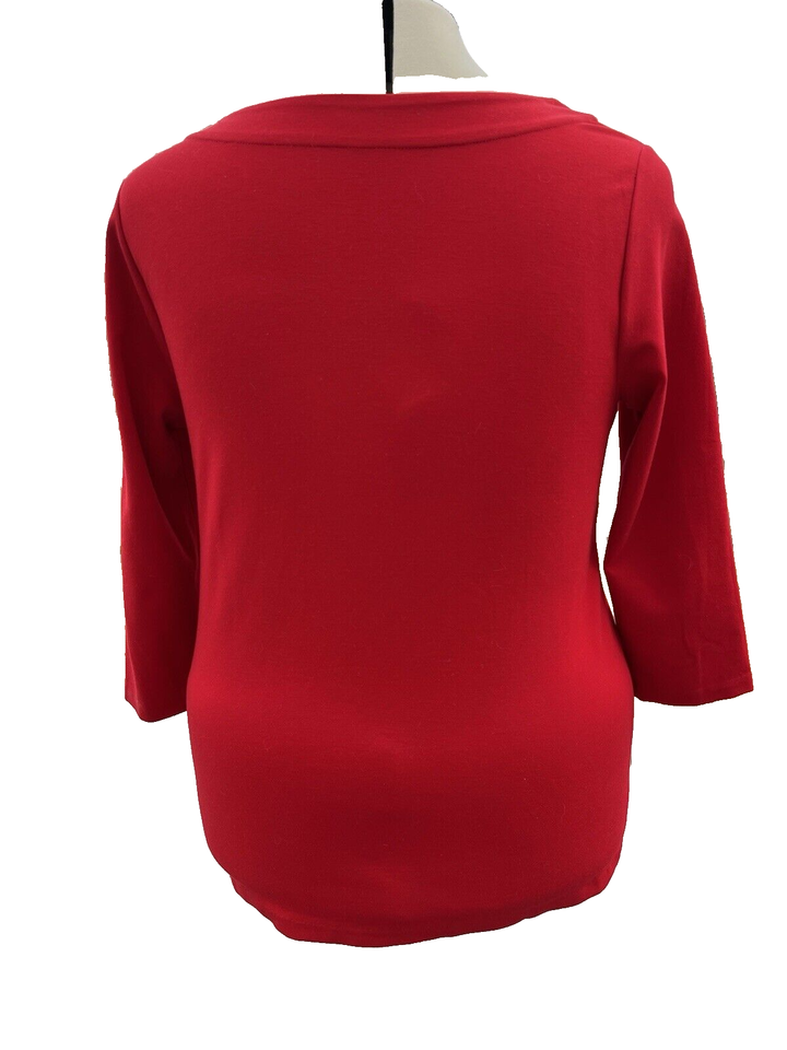 Talbots Blouse Top Women 1X Red Pullover Split V Neck Bow 3/4 Sleeve ...