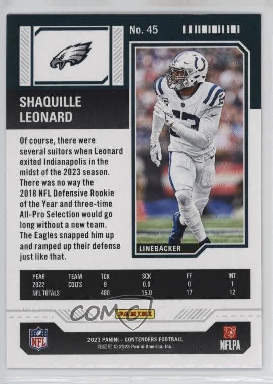 2023 Panini Contenders Conference Ticket /99 Shaquille Leonard #45 | eBay
