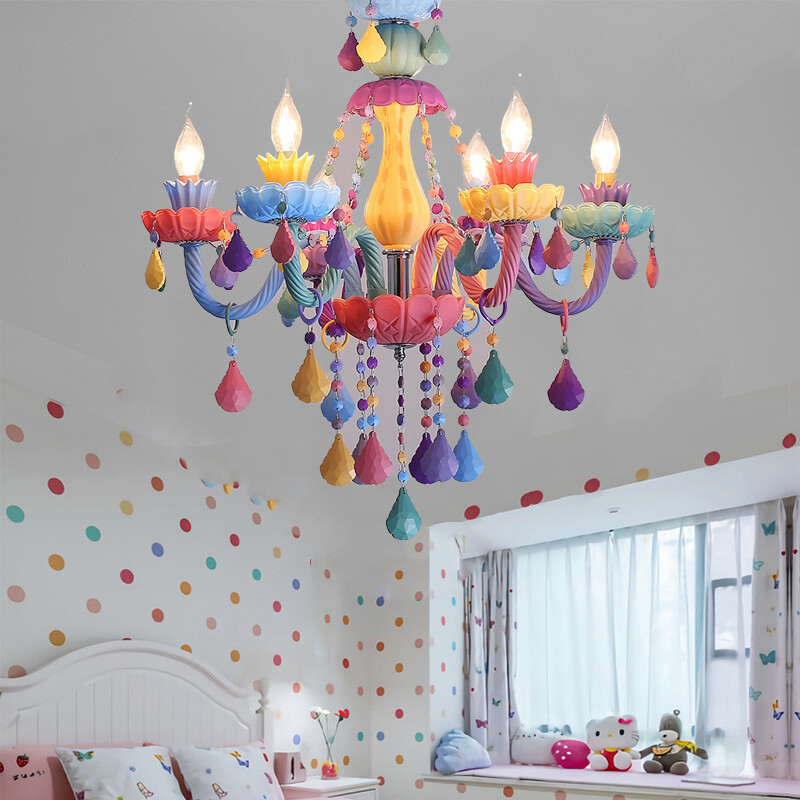 Modern Style Crystal Glass Candle Ceiling Light Colorful Chandelier ...