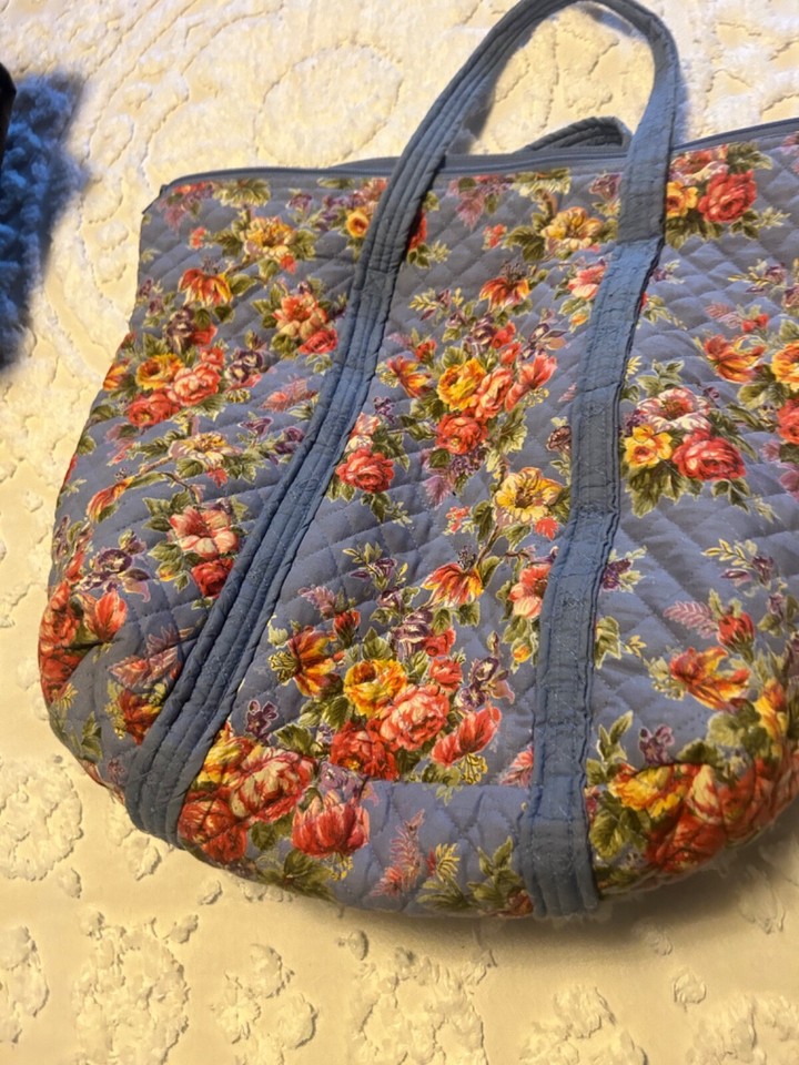 April Cornell Cottage Rose Market Bag Tote Purse 100% Cotton Wedgewood ...