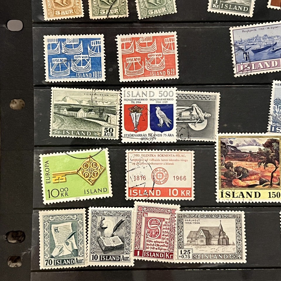 HIGH VALUE ICELAND MINT AN USED STAMPS STUFFED IN A STOCK PAGE SHORT ...