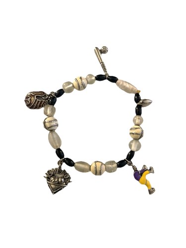 Baseball Beaded Charm Stretch Bracelet Home-run Glove Base Runner Bat ...