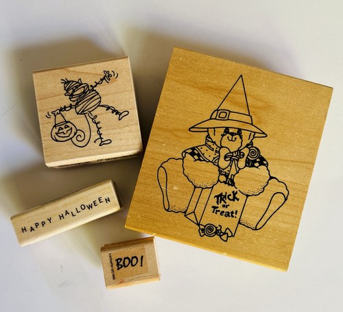 Lot of Halloween Rubber Woodblock Stamps Vintage Witch Teddy Bear ...