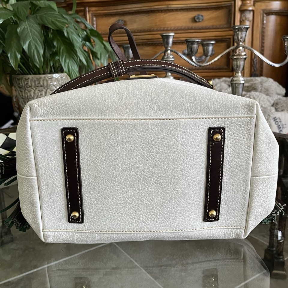 Dooney & Bourke Buckley Bag Chalky Off White Florentine Leather Brown Tmoro Trim | eBay