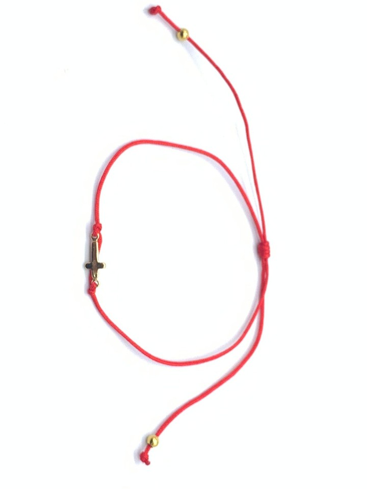 Red String Bracelet Cross Golden Religious Adjustable Knot 6-10in Long ...
