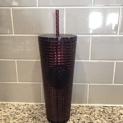 New 2020 Starbucks Christmas Holiday Berry Plum Grid Disco 24oz Cold ...