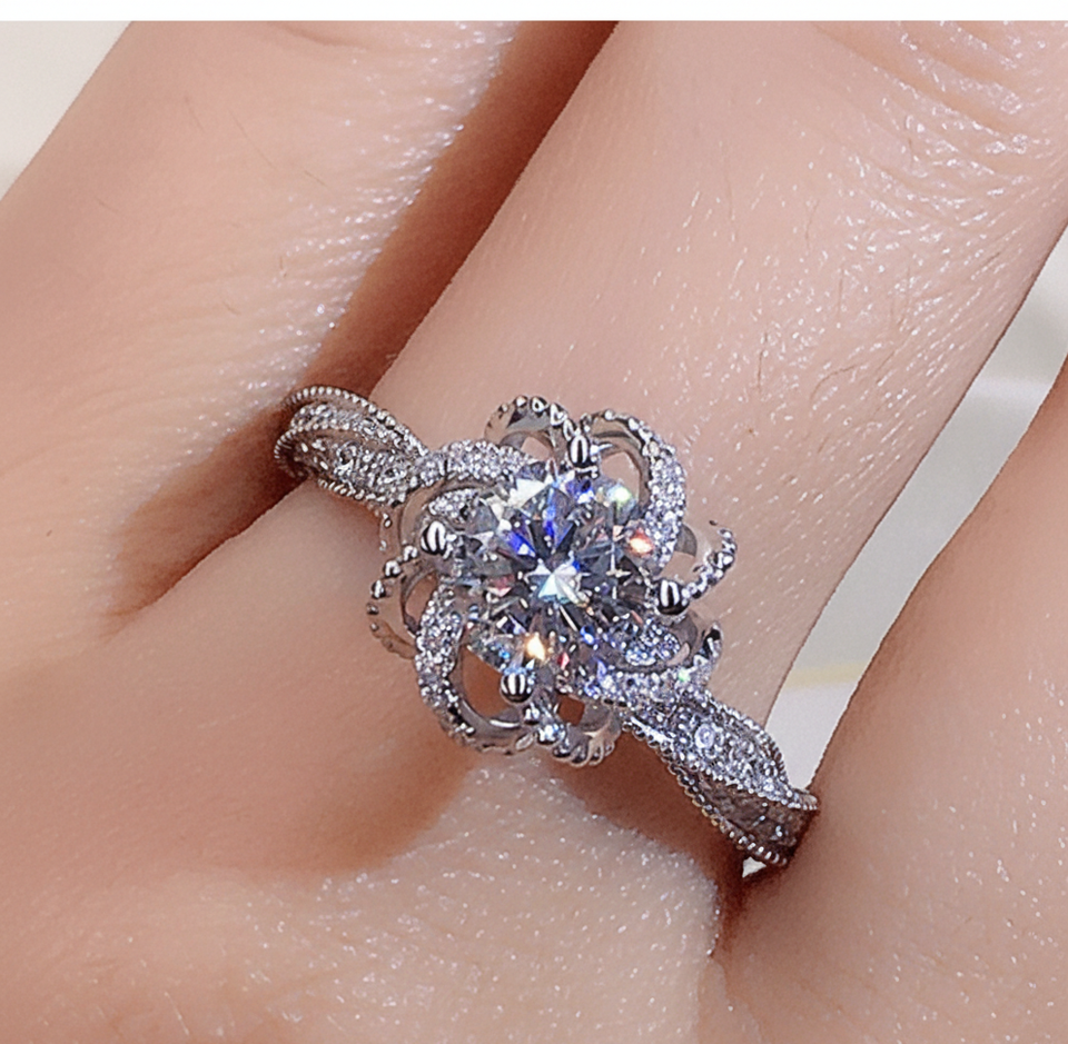 Sparkling Solitaire Cubic Zirconia Ring Silver Plated Adjustable Size ...