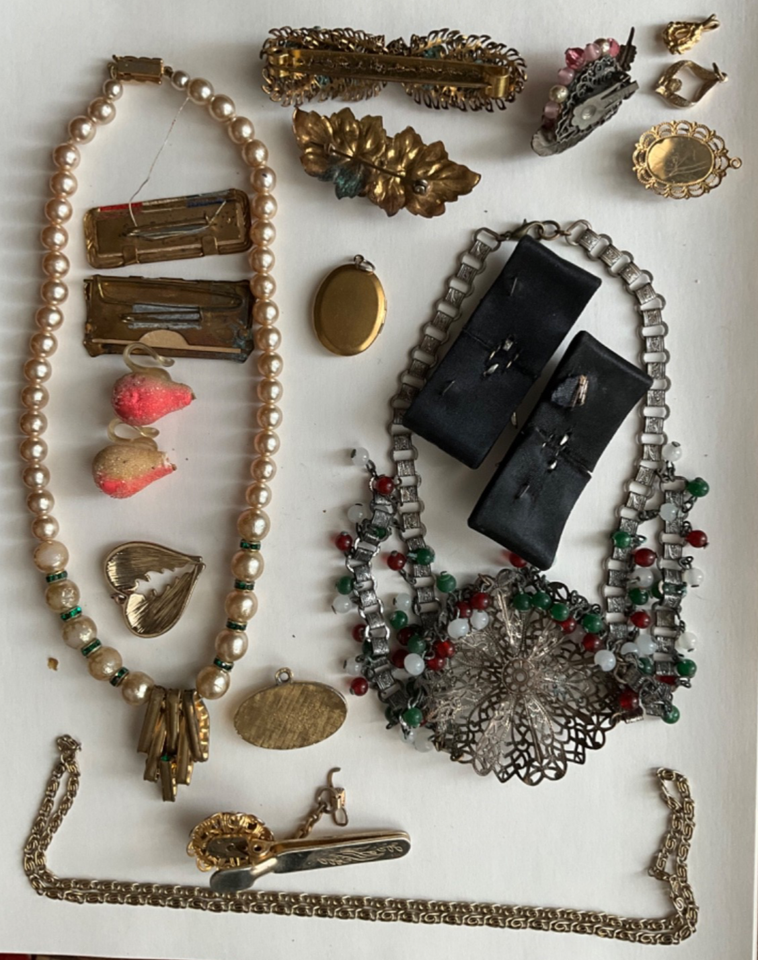 Antique Vtg Victorian Art Deco to now Jewelry Lot BROKEN Pieces Repair ...