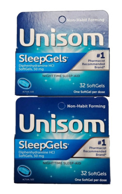 Unisom Nighttime Sleep-Aid, 50 mg, Liquid Filled Softgels 32ct ( 2 ...