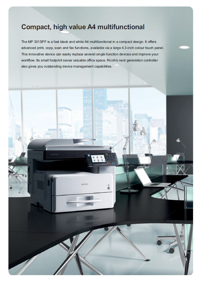 Ricoh MP 301SPF Network Printer Scanner Copier Fax New Drum & Toner 21K ...