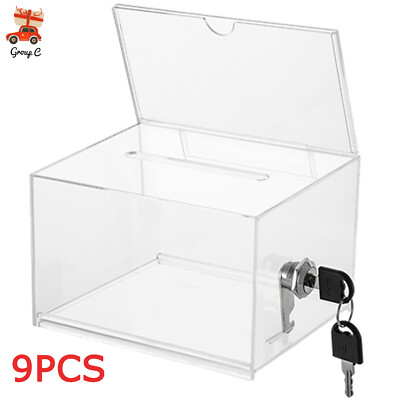 9PCS Clear Donation Box With Lock Ballot Suggestion Tips Charity ...