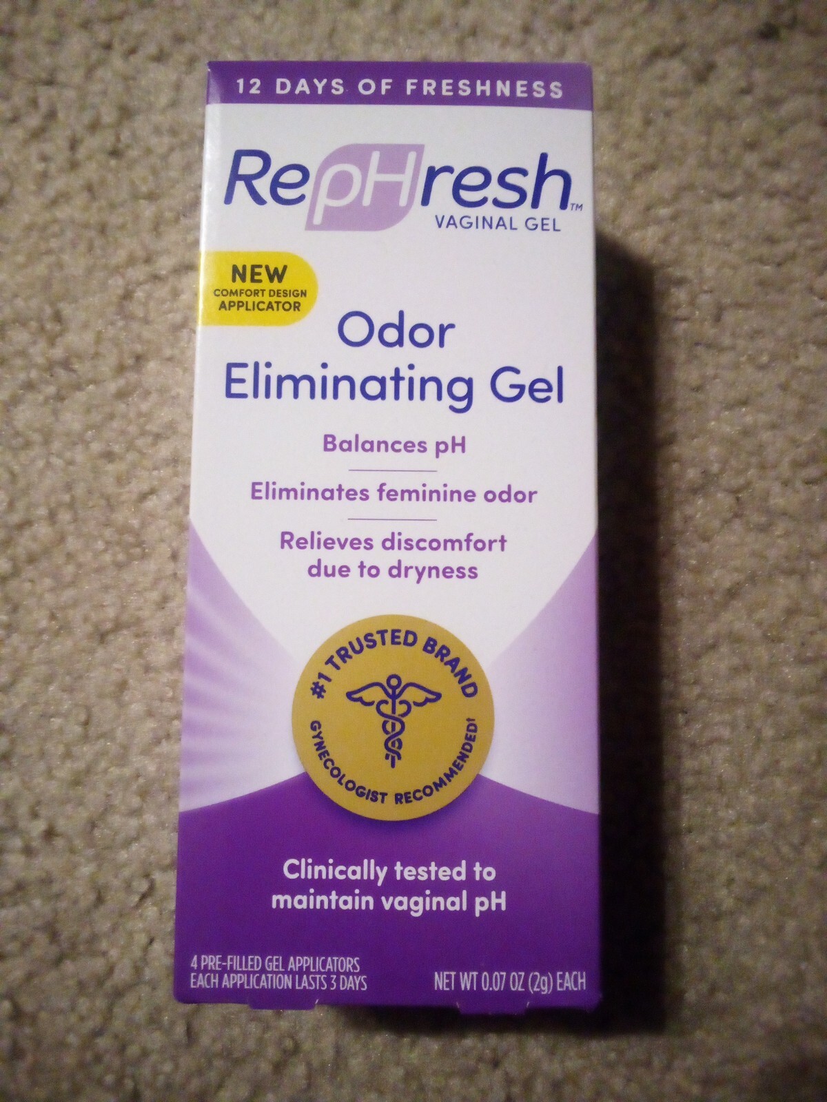Rephresh Odor Eliminating Vaginal Gel w/4 Pre-filled Applicators Exp-3/ ...