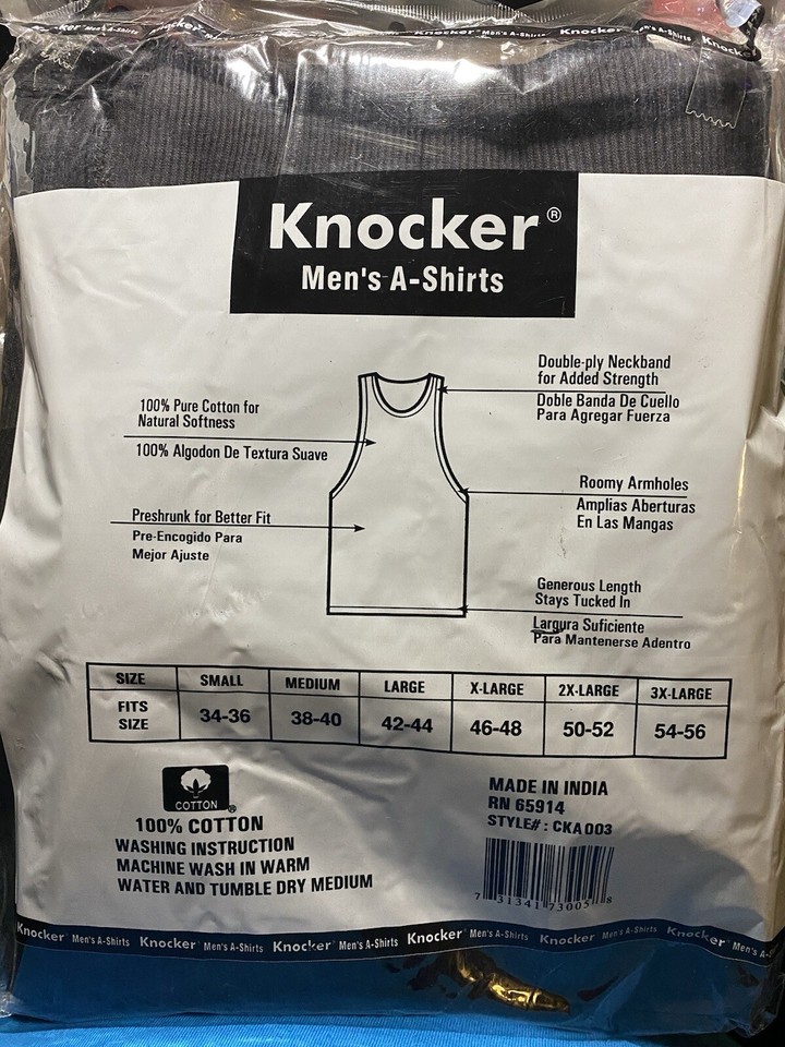 3 pieces Knocker Men's Wife Beater Ribbed Undershirt A-Shirts Tank Top ...
