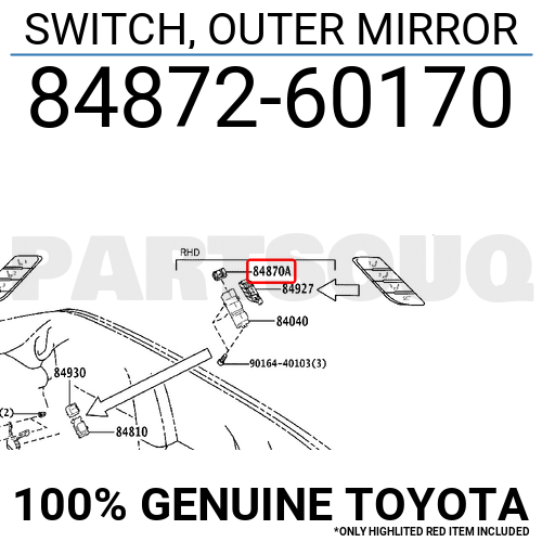8487260170 Genuine Toyota SWITCH, OUTER MIRROR 84872-60170 | eBay