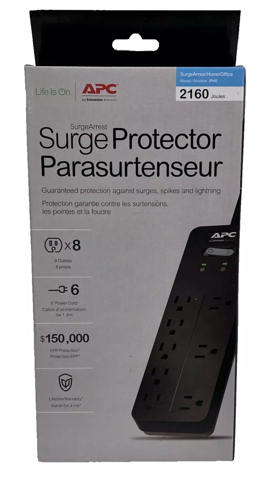 LOT of 6 Brand New In Box - APC PH8 8-Outlet Surge Protector/Power ...