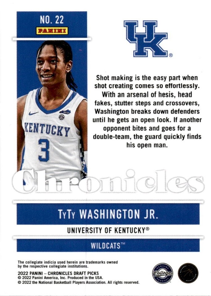 2022-23 Chronicles Draft Picks RC Kentucky #22 TyTy Washington Jr ...