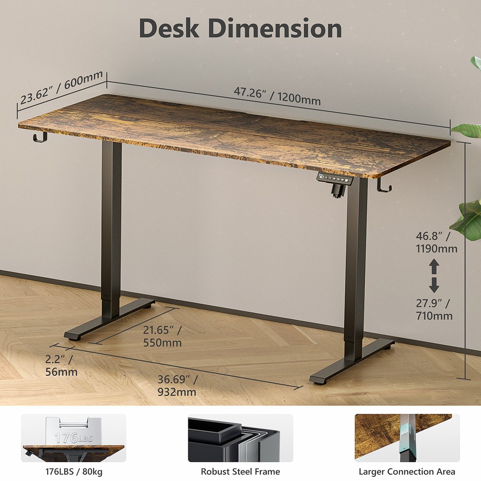 48/55/63" Brown Height Adjustable Electric Standing Desk Home Office ...