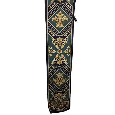 100% Silk Basha Scarf Wrap | Navy Gold Green Damask 53” X 12” AN1 | eBay