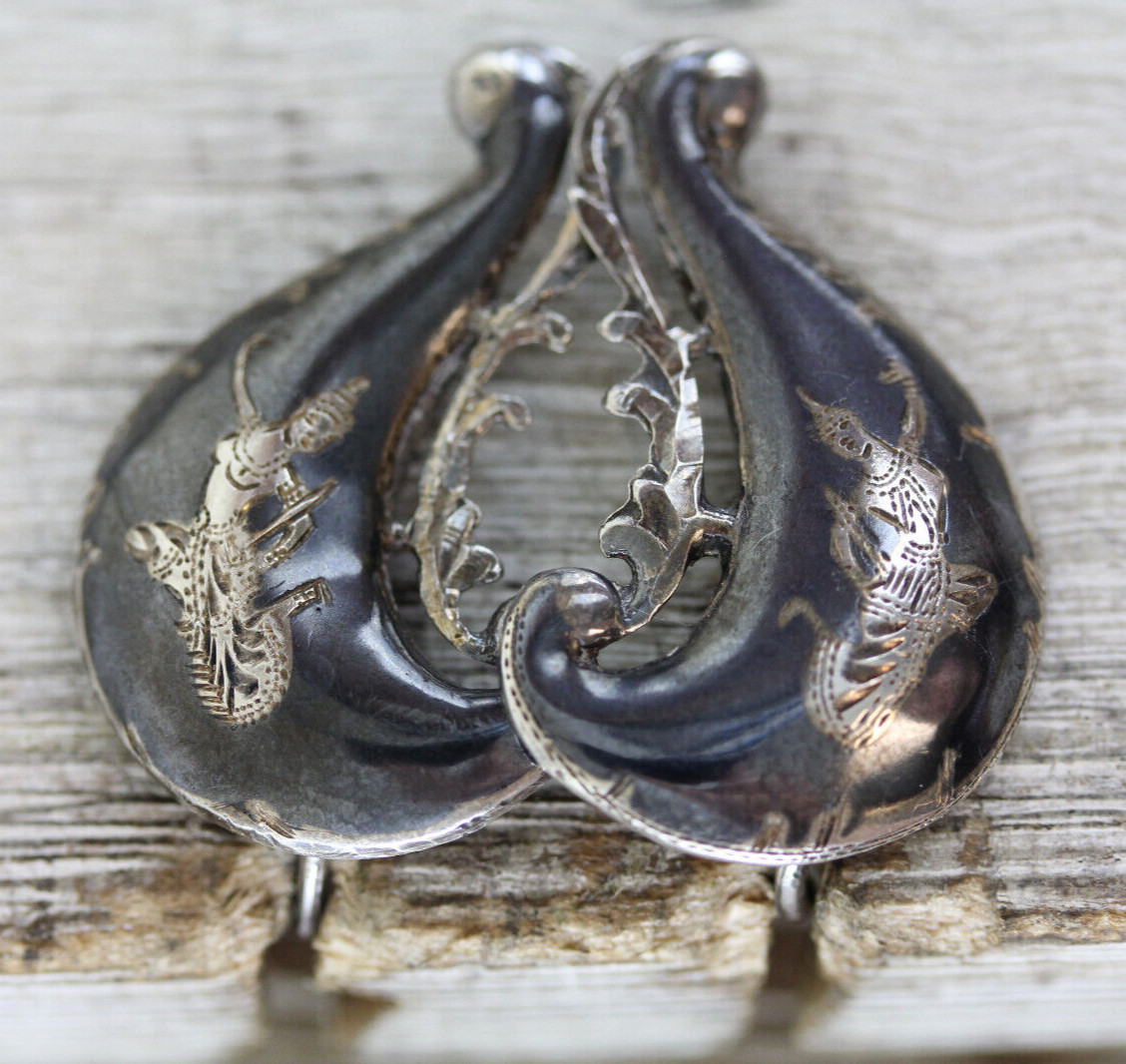 VINTAGE SIAM ETCHED DANCING STERLING SILVER EARRINGS … - Gem