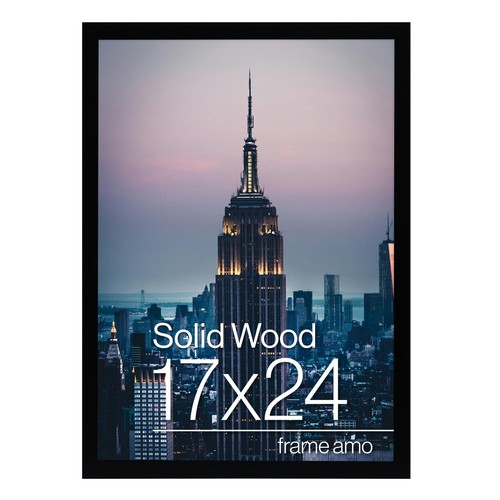 17x24 Black Solid Wood Poster Frame, 1 inch Wide Border, Acrylic Front ...