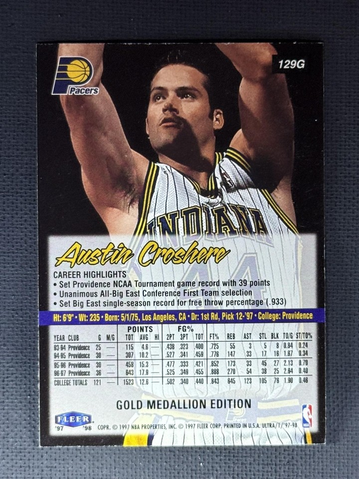 1997-98 Ultra #129G Austin Croshere Gold Medallion Indiana Pacers | eBay