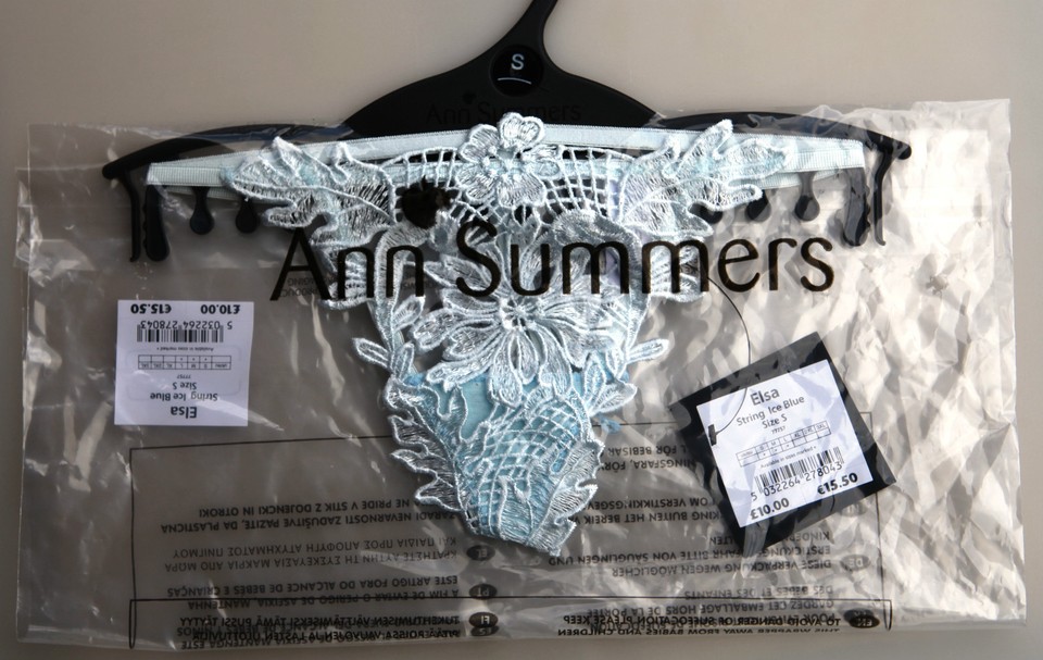 ANN SUMMERS ELSA STRING THONG Ice Blue/White SIZES Small/Medium/Large ...